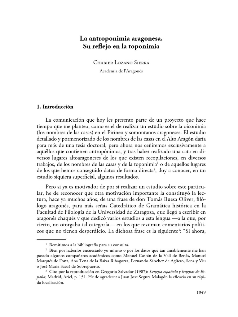 La Antroponimia PDF | PDF | Lengua española | Fonología