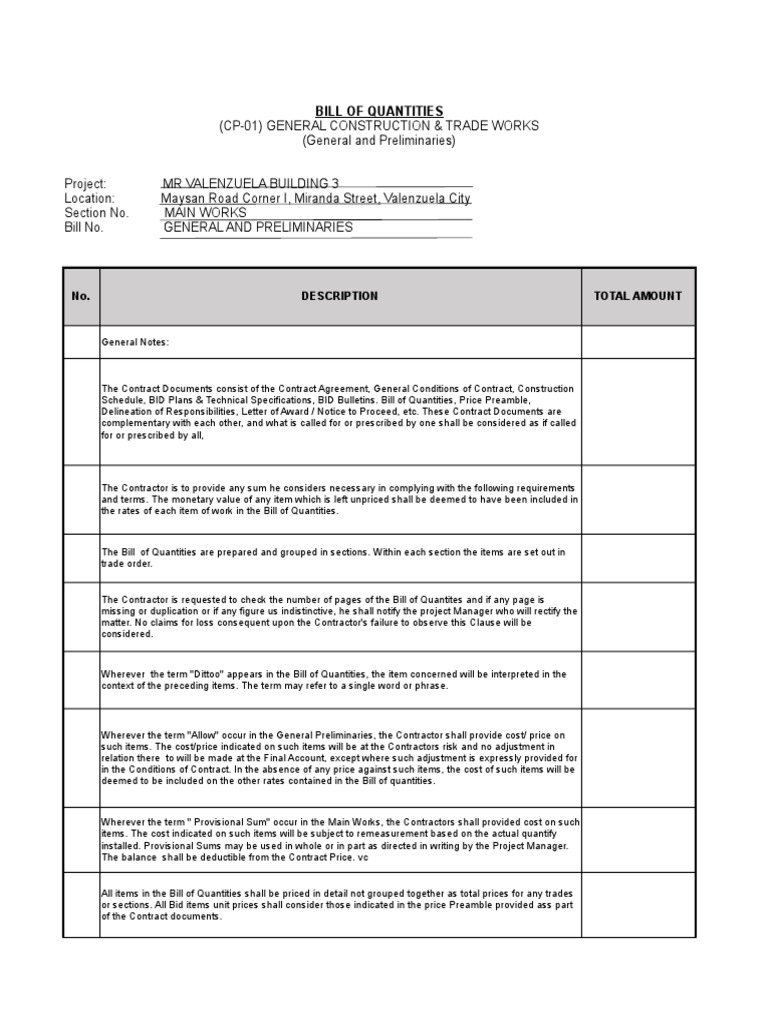 Template (General & Preliminaries) | PDF | General Contractor | Insurance