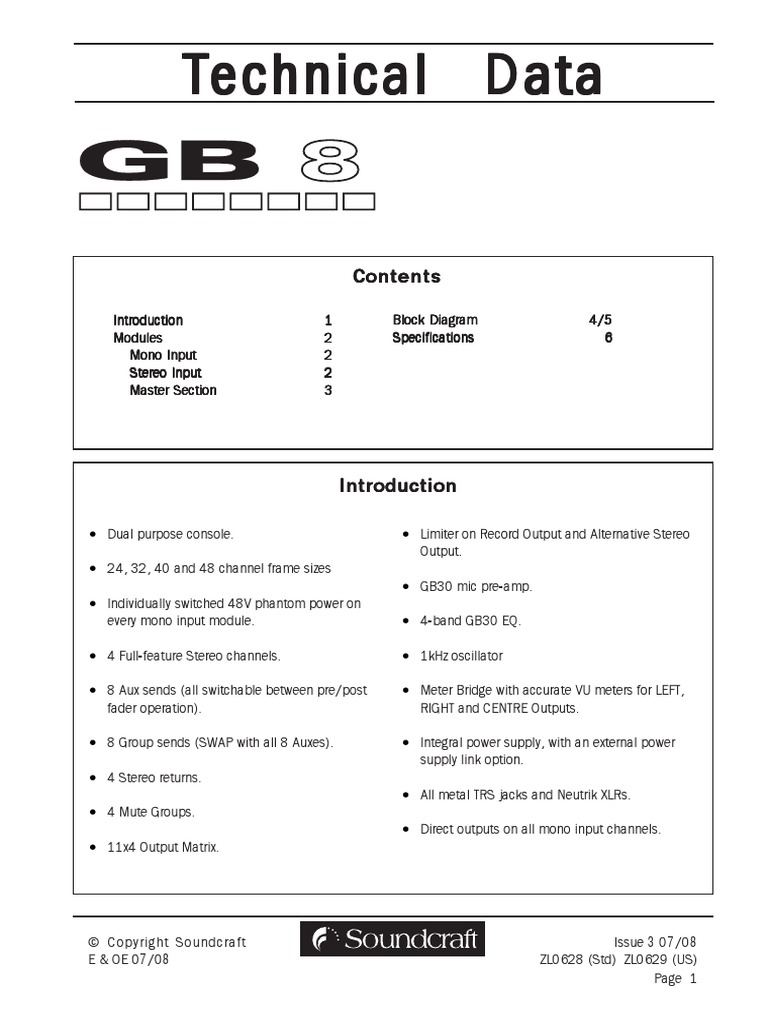 Soundcraft GB8 TD Original | PDF | Sound Recording | Sound Production Technology