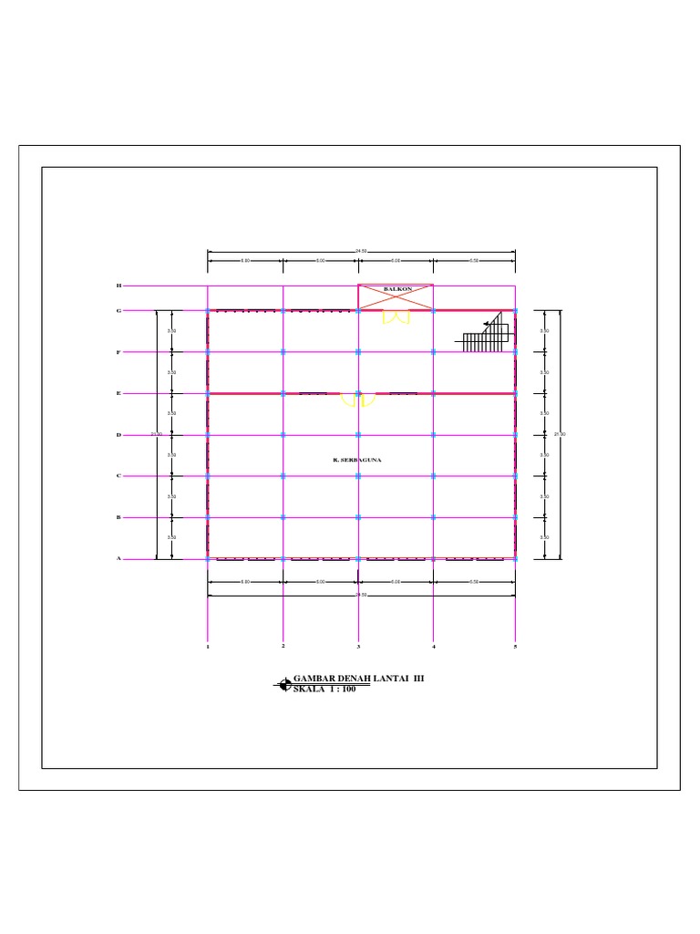 Balkon H: Gambar Denah Lantai Iii SKALA 1: 100 | PDF