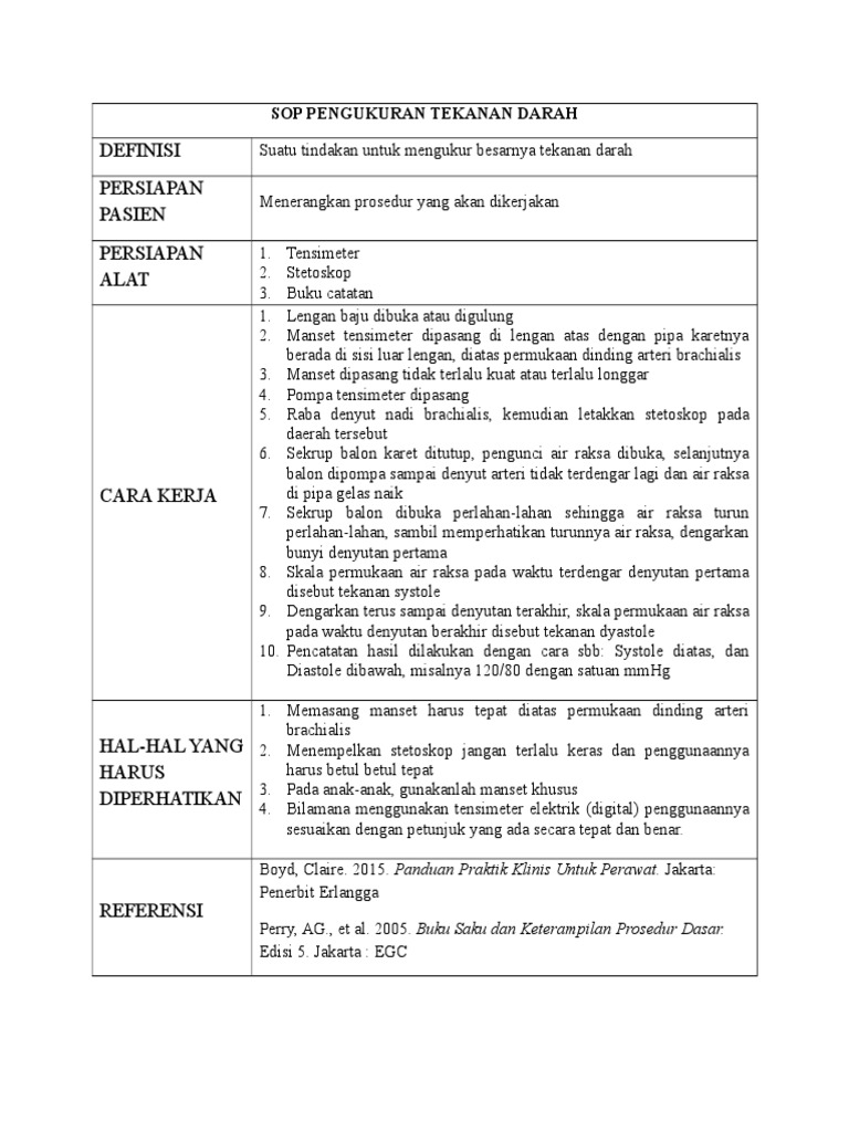 Sop Pengukuran Tekanan Darah | PDF