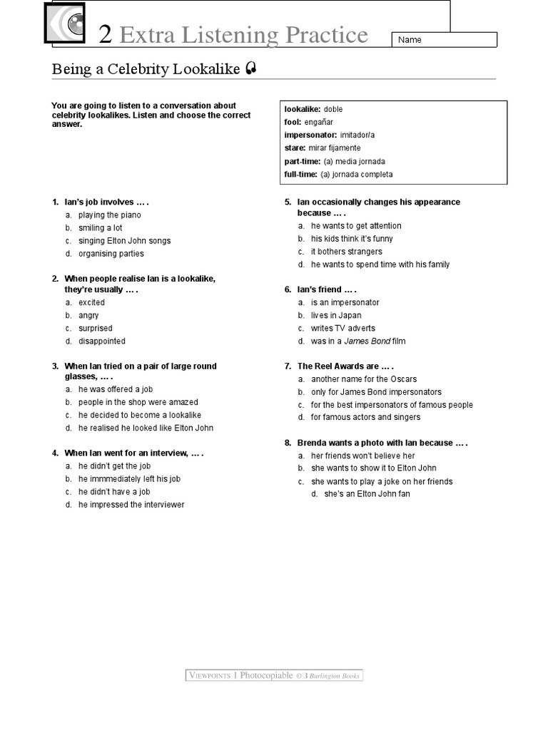 Extra Listening Practice Unit 2 | PDF | Leisure | Entertainment (General)