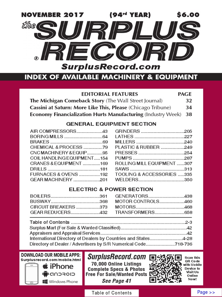 November 2017 Surplus Record Machinery & Equipment Directory | PDF ...