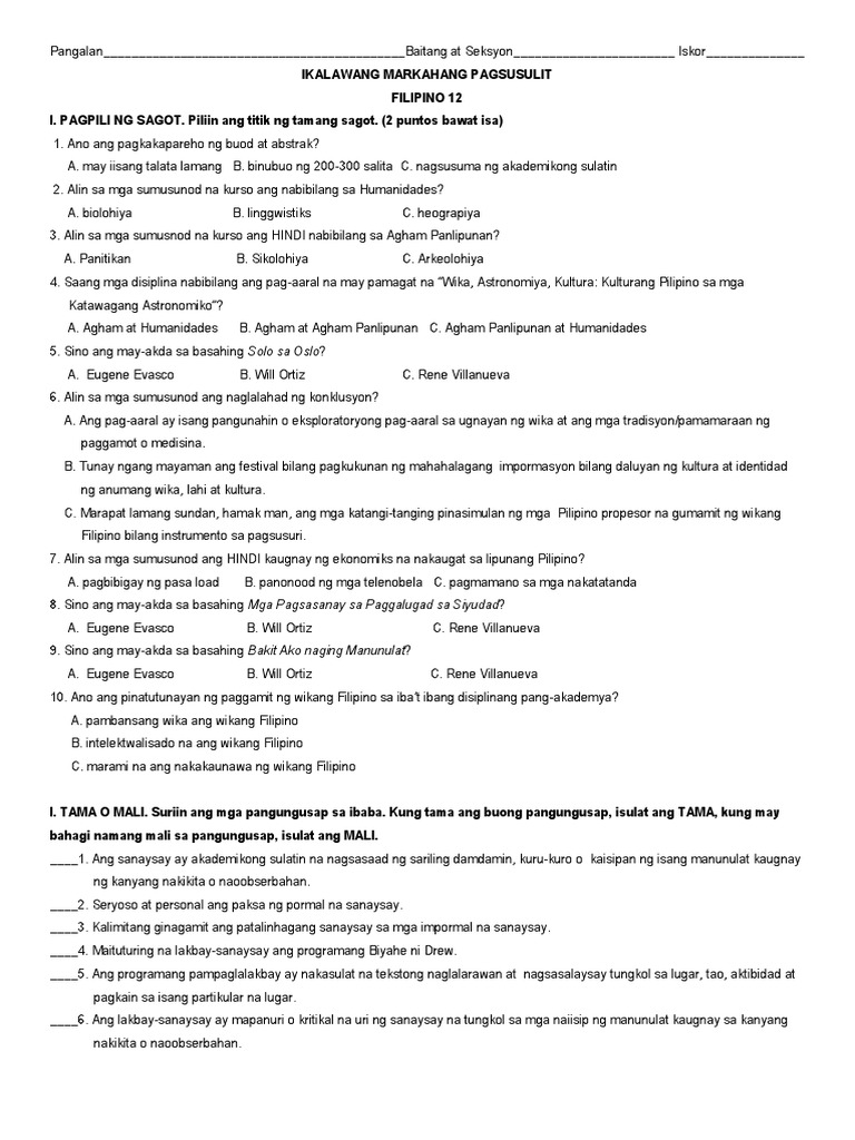 Filipino 2nd Grading | PDF