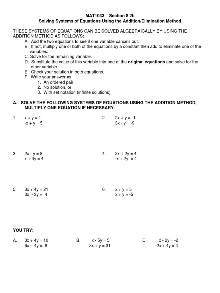 CH 8 Sect 2 Solve by Addition 014 | PDF | Equations | Teaching Mathematics