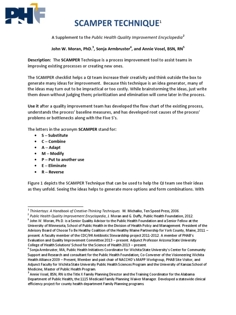The SCAMPER Technique Tool | Download Free PDF | Public Health | Wellness