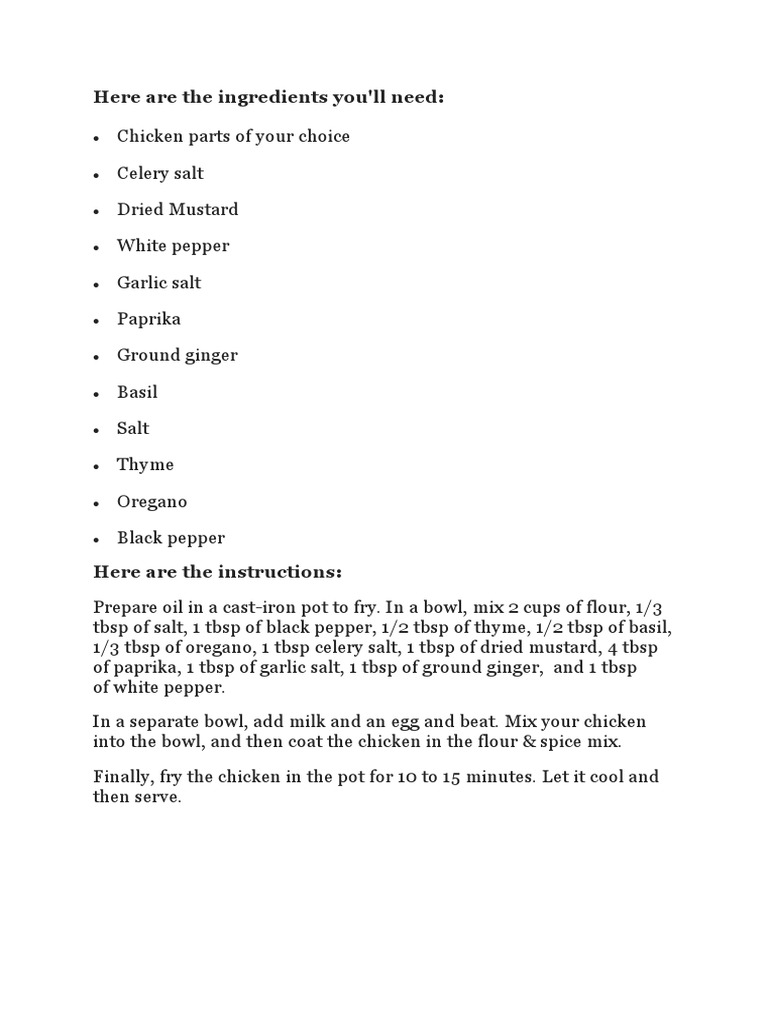 Homemade Fried Chicken Recipe | PDF