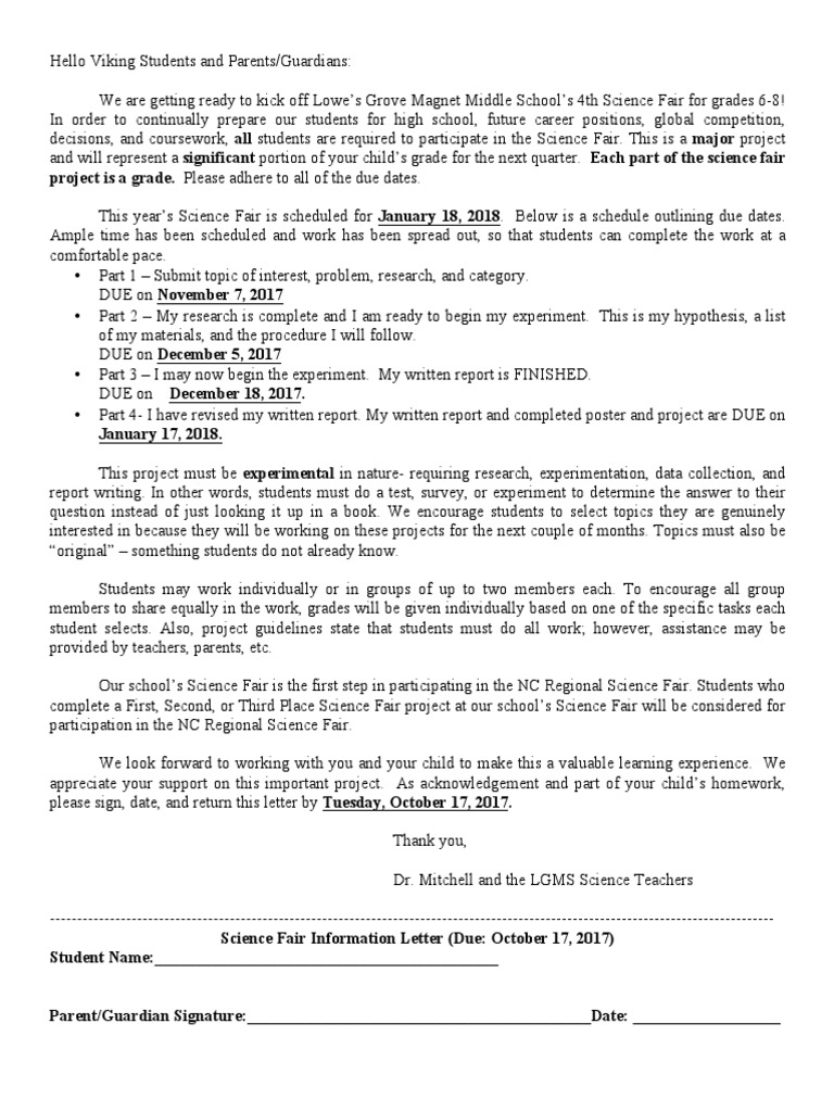 Lgms Sciencefair Letter | PDF | Experiment | Teaching