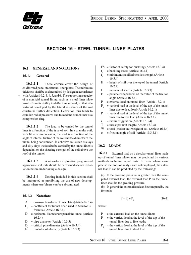 Design Specifications for Steel Tunnel Liner Plates | PDF | Structural ...
