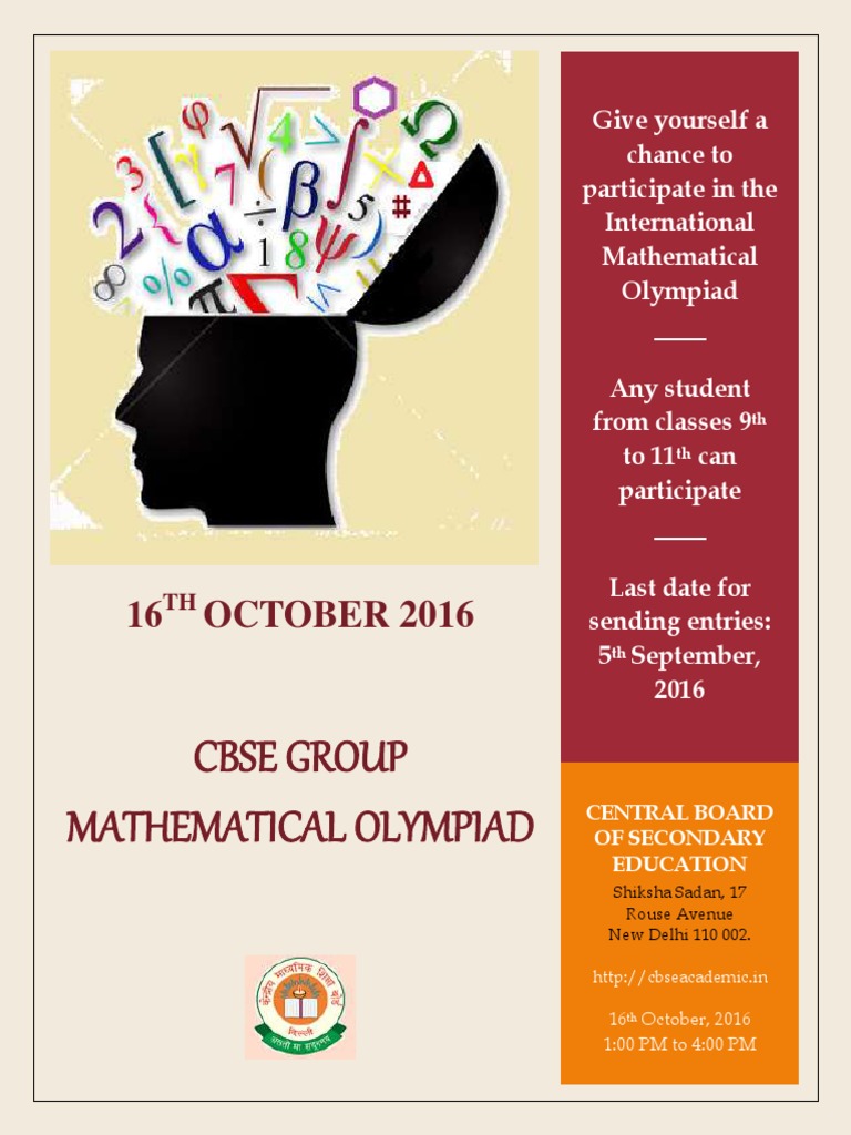 Cbse Group Mathematical Olympiad: OCTOBER 2016 | PDF | United Arab ...