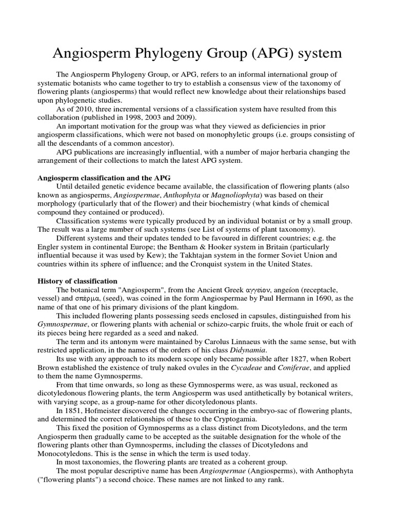 Angiosperm Phylogeny Group (APG) System | Download Free PDF ...