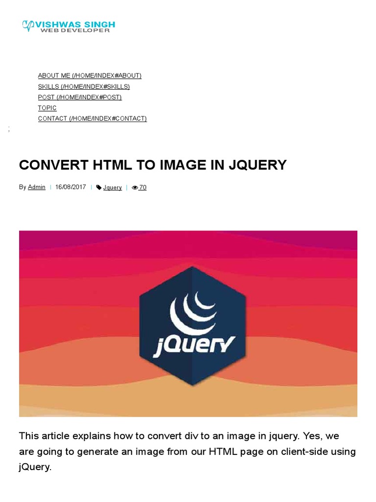 Convert HTML To Image in Jquery | PDF | J Query | Html