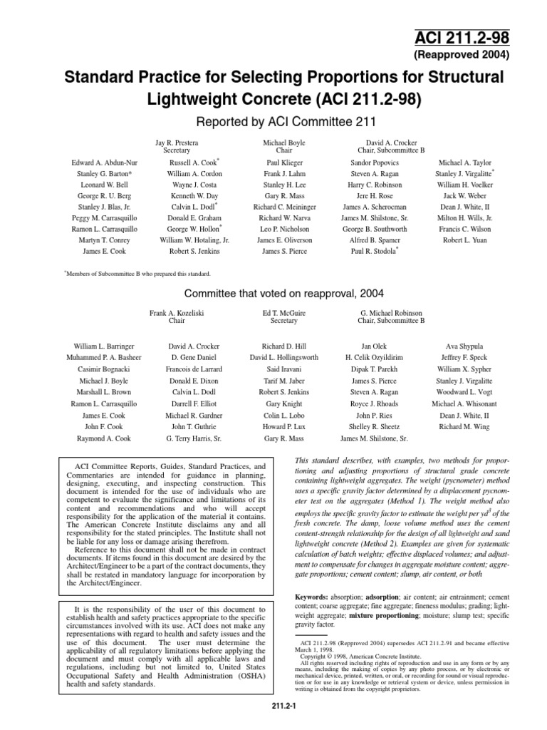 ACI 211.2-98 R04 Standard Practice For Selecting Proportions For ...
