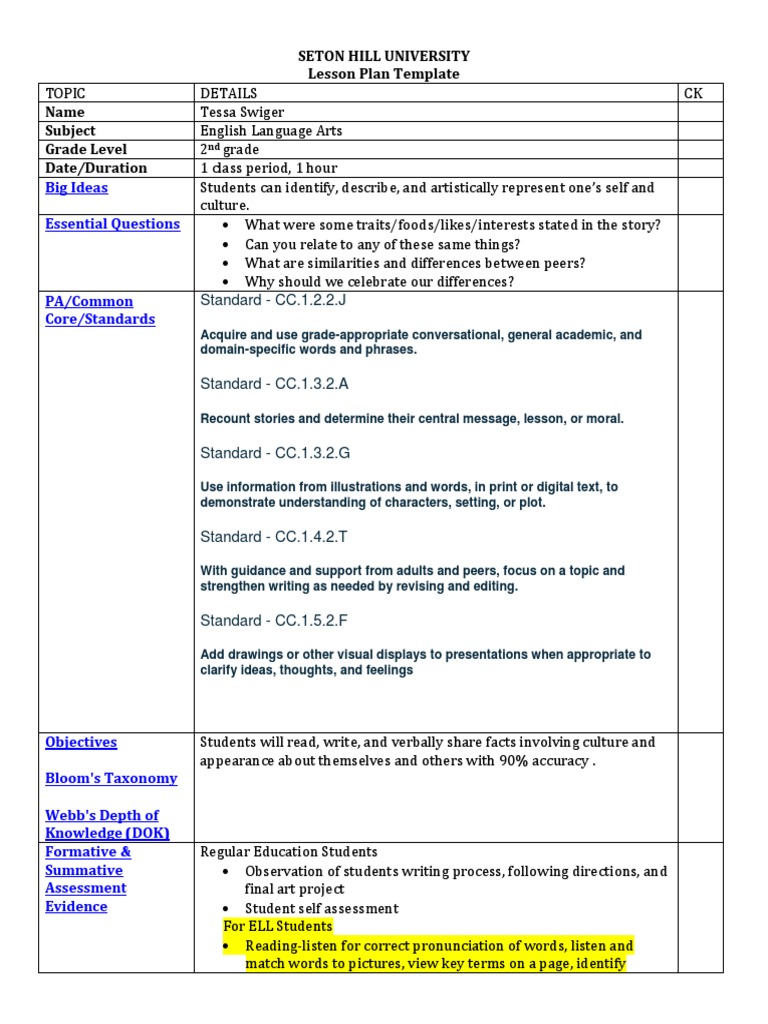 Lesson Plan Ell-Added Assessments | PDF | Educational Assessment ...