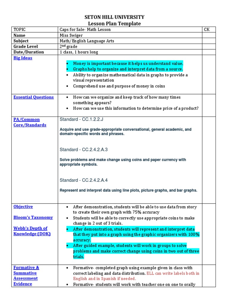 Lesson Plan 2 - Math | PDF | Information Literacy | Reading Comprehension