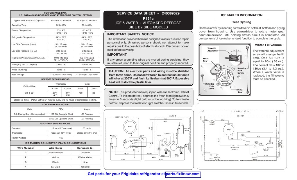 Frigidaire Refrigerator FRS3R5EMBA Tech Sheet and Schematic | PDF ...