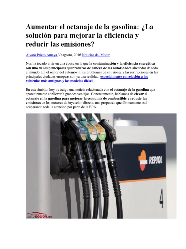 Aumento de octanaje en gasolina: ¿futuro? | PDF | Gasolina ...