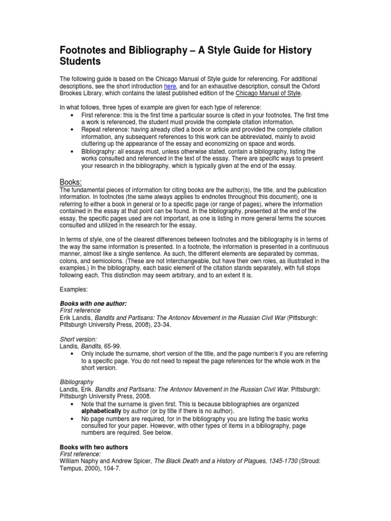 Footnotes and Bibliography Style Guide | PDF | Citation | Reference