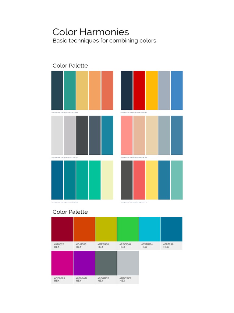Color Harmonies: Basic Techniques For Combining Colors | PDF
