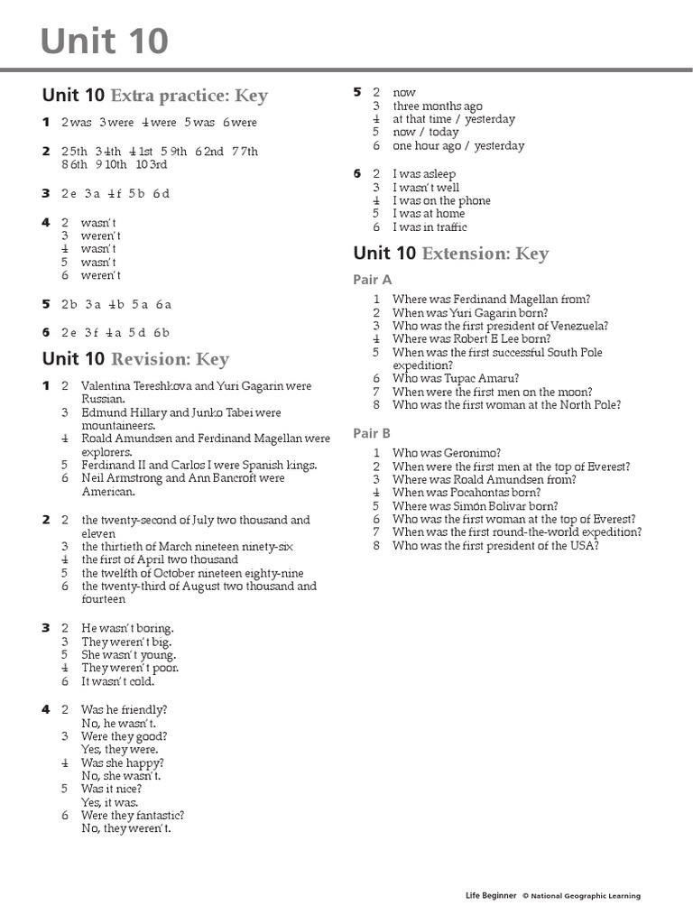 Unit 10: Extra Practice: Key | Download Free PDF | Exploration | Leisure
