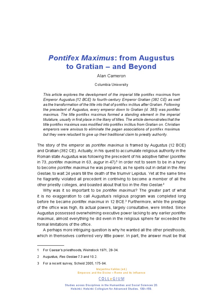 Pontifex Maximus: From Augustus To Gratian - and Beyond | PDF ...