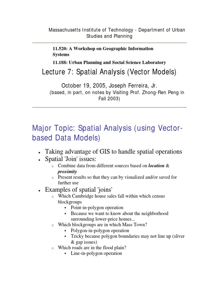 Major Topic: Spatial Analysis (Using Vector-Based Data Models) | PDF | Spatial Analysis ...