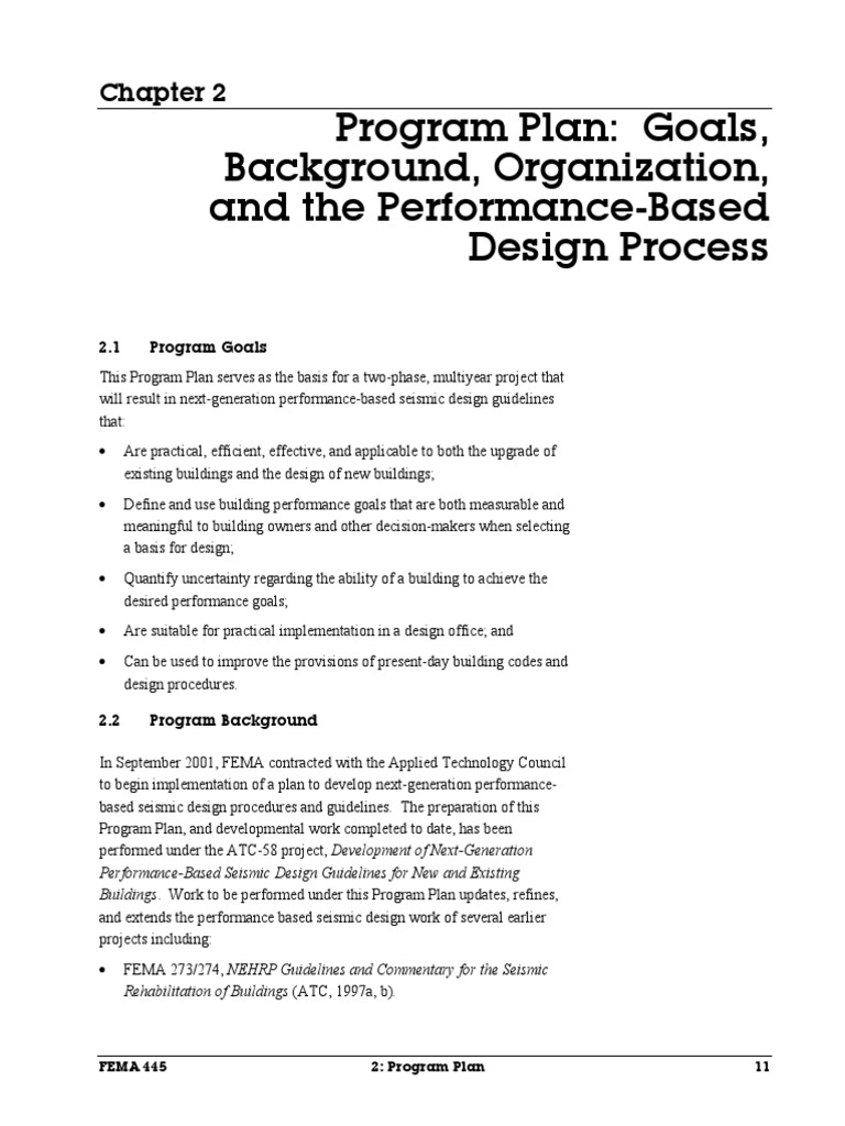Program Plan: Goals, Background, Organization, and The Performance ...