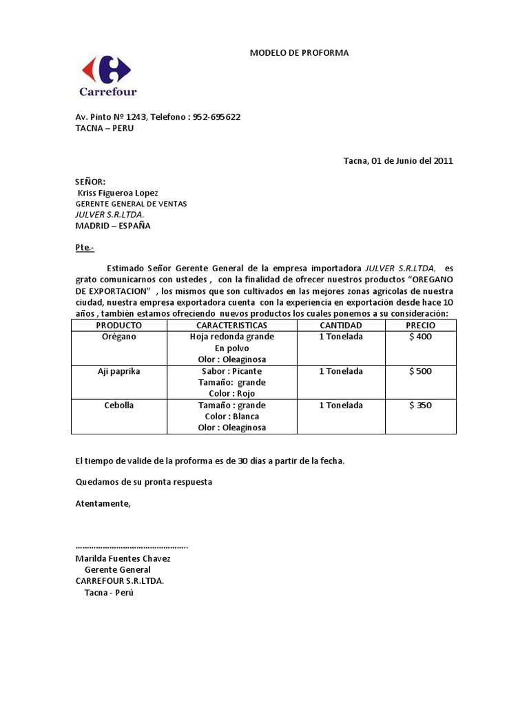 Modelo de Proforma | PDF