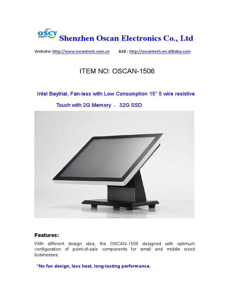 Oscan-1506 Pos Spec | PDF | Usb | Personal Computing