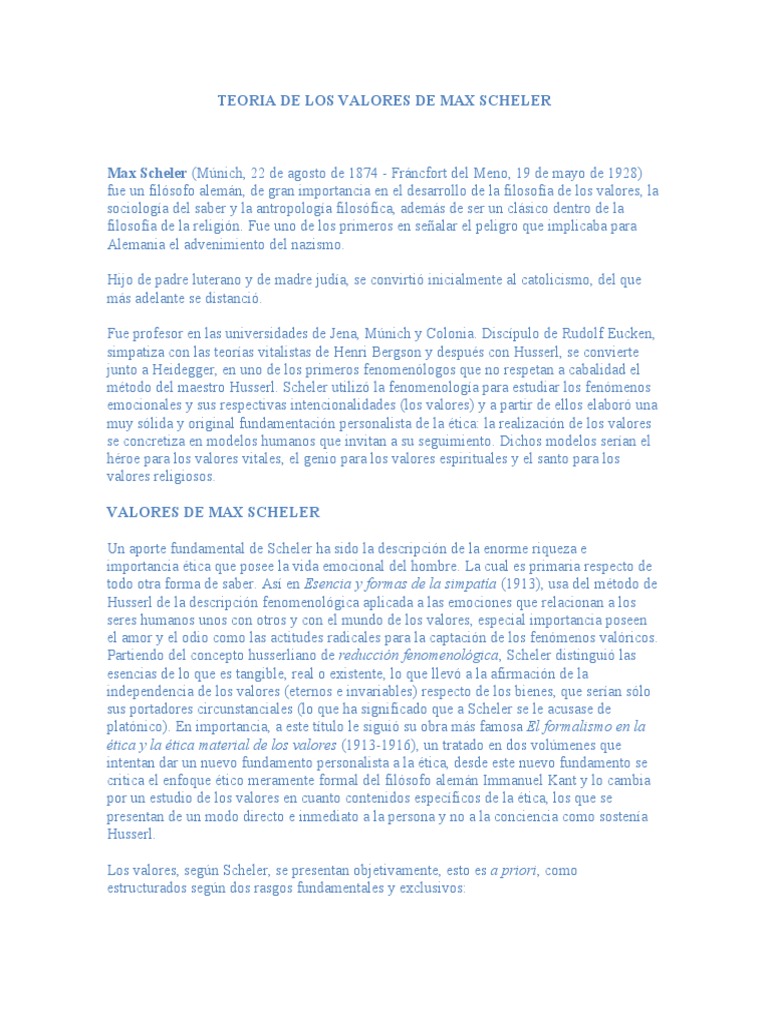 Teoria de Los Valores de Max Scheler | Descargar gratis PDF ...
