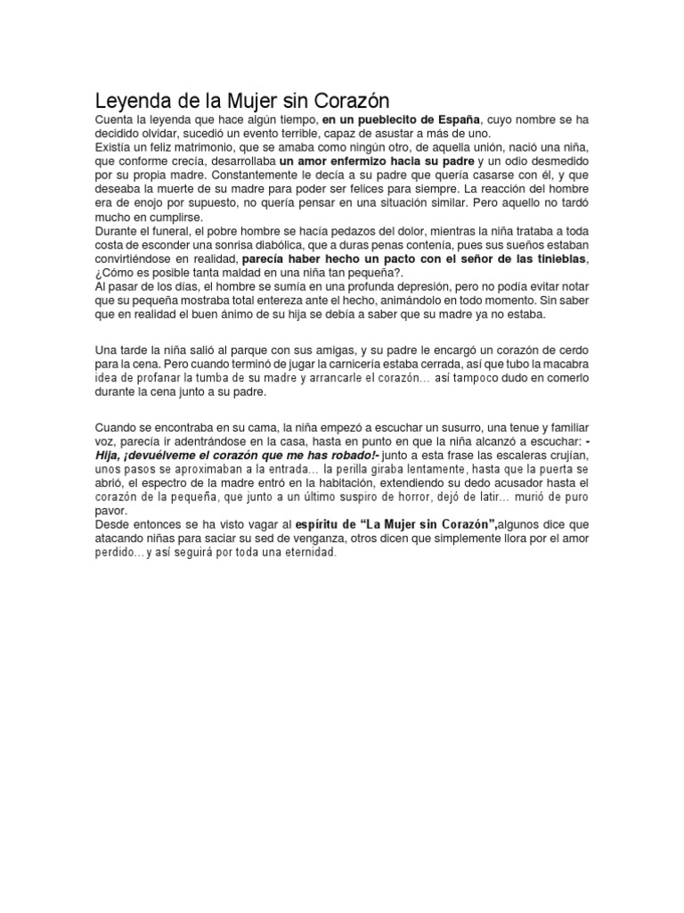Leyenda de La Mujer Sin Corazón | PDF