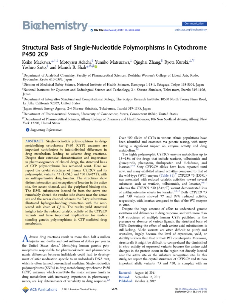 Acs Biochem 7b00795 | PDF | Active Site | Amino Acid