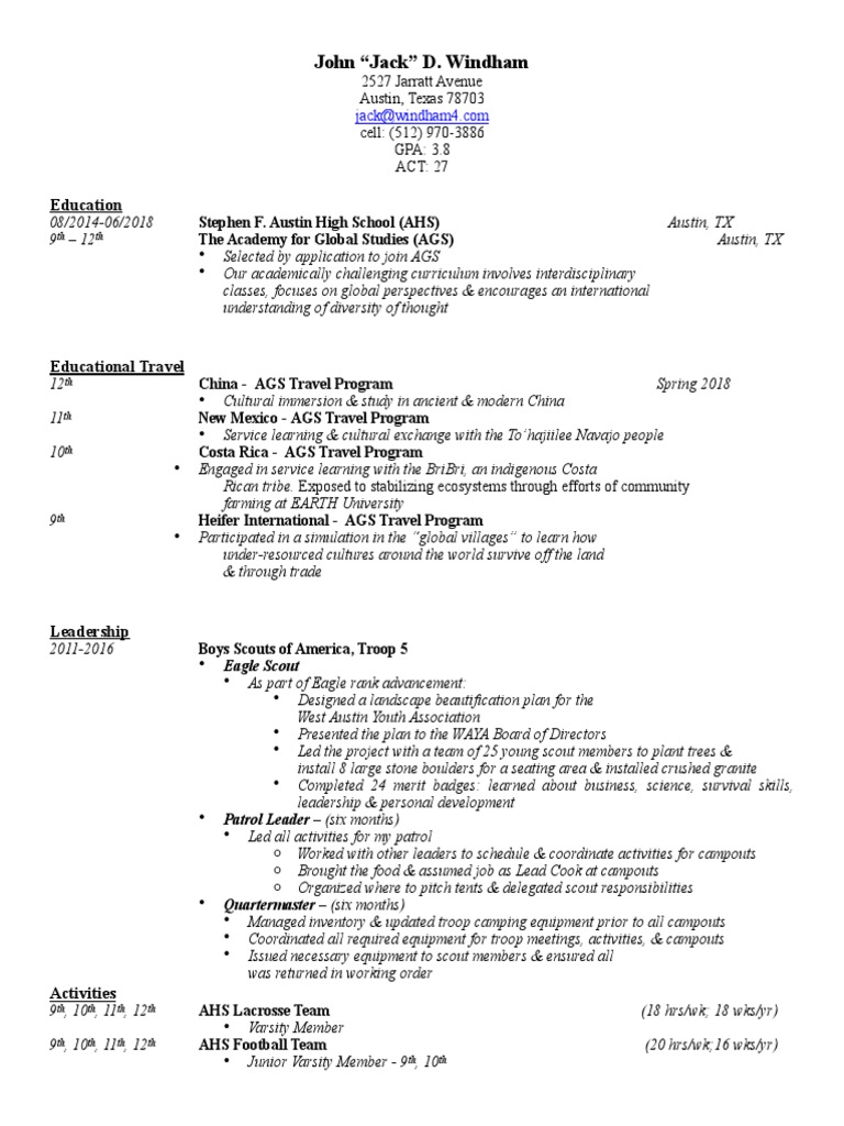 Jack Windham Resume Final 1 | PDF | Boy Scouts Of America | Human ...