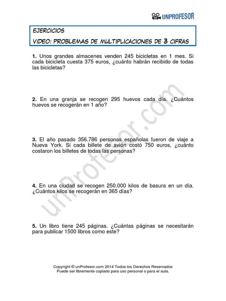 Ejercicio Problemas de Multiplicaciones de Tres Cifras 90 PDF | PDF