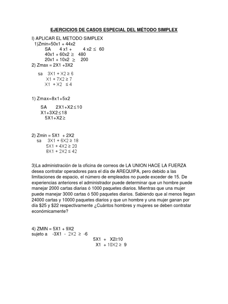 Ejercicios de Casos Especial Del Método Simplex | PDF