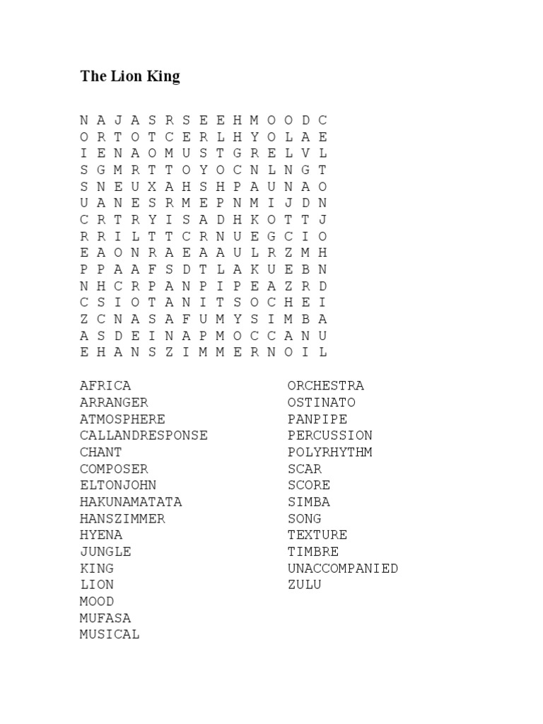 Lion King Word Search Puzzle | PDF