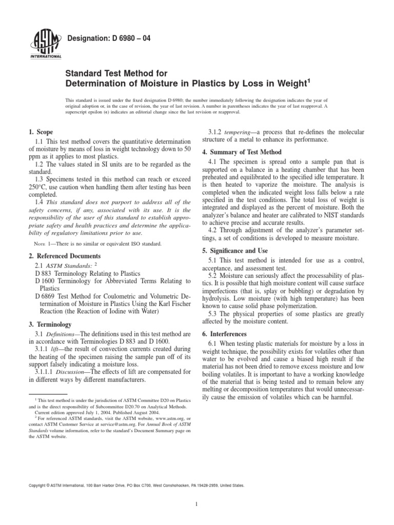 Astm D 6980 | PDF | Plastic | Temperature