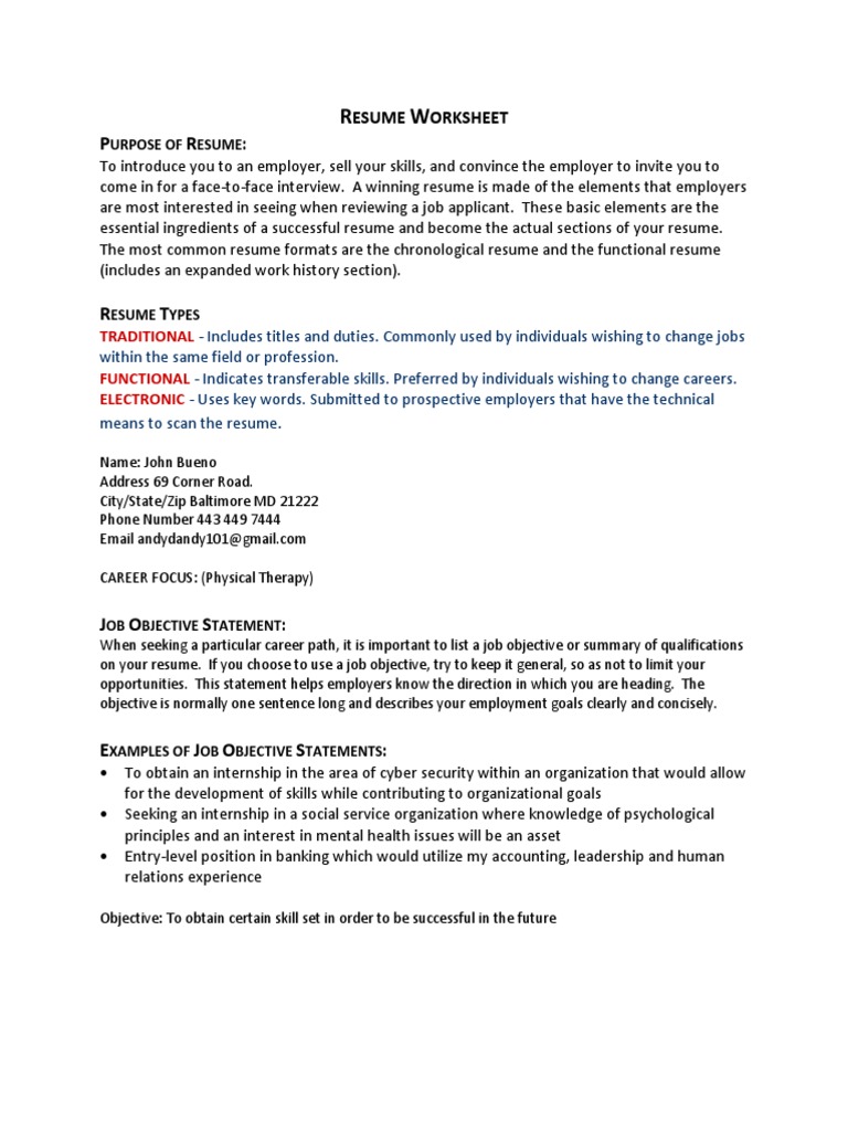 Hip Csit 101 Resume Assignment Student Worksheet 1 | PDF | Résumé | Health Care