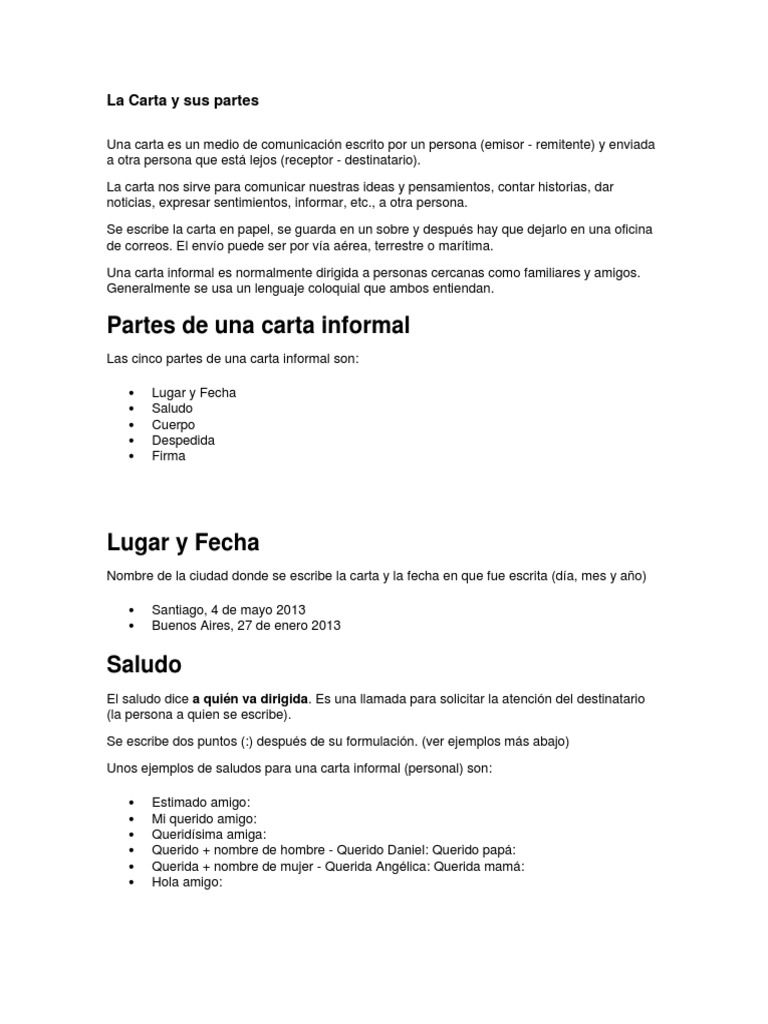 Estructura y partes de una carta | PDF | Verbo | Plural
