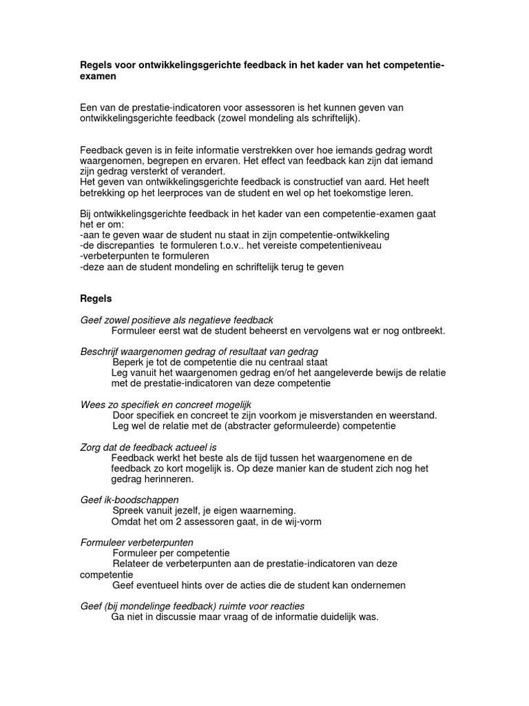 Regels Voor Ontwikkelingsgerichte Feedback | PDF