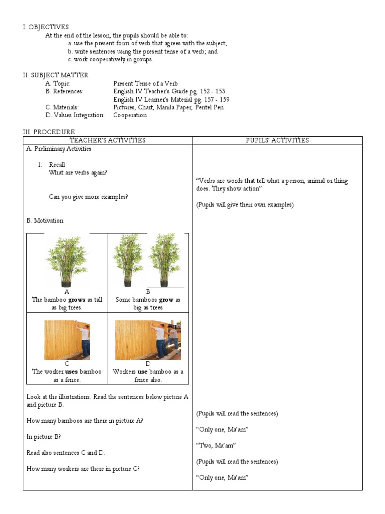 Detailed Lesson Plan | PDF | Subject (Grammar) | Verb