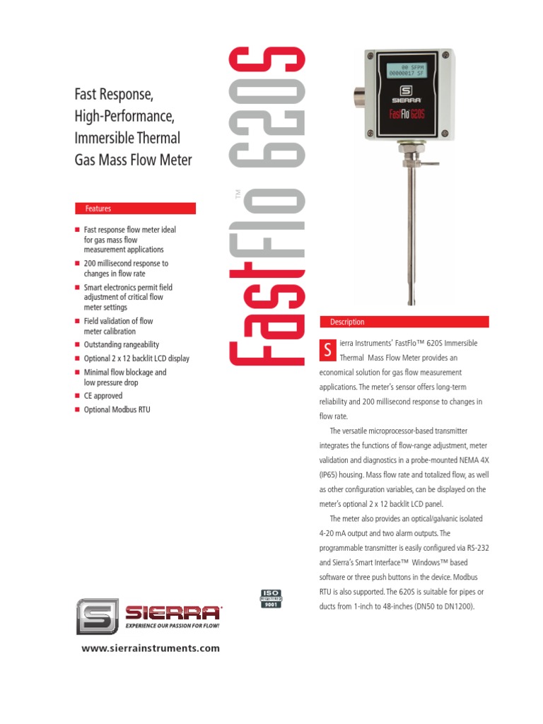 620s Datasheet | PDF | Flow Measurement | Gases