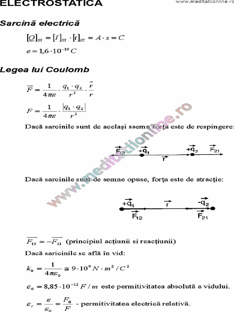 Electrostatica, Legea Lui Coulomb | PDF