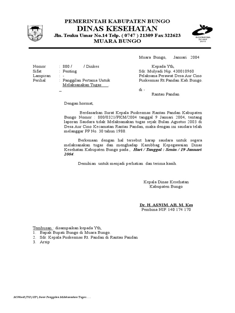 Contoh Surat Panggilan Tugas PNS | PDF