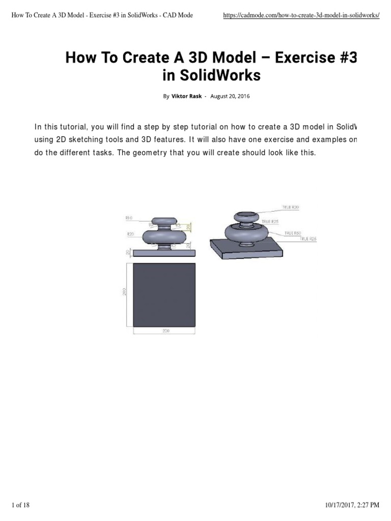 How To Create A 3D Model - Exercise #3 in SolidWorks - CAD Mode | PDF | 3 D Computer Graphics ...