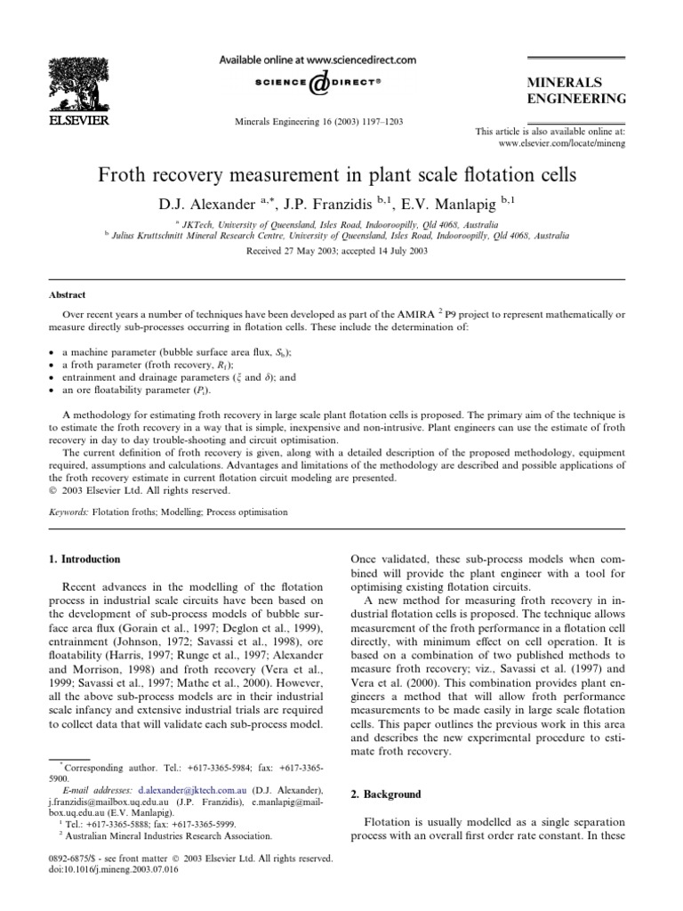 Froth Recovery Measurement in Plant Scale Flotation Cells | PDF | Foam ...