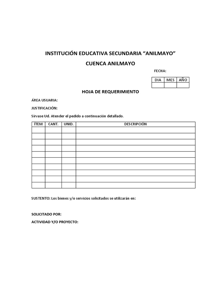 Hoja de Requerimiento | PDF