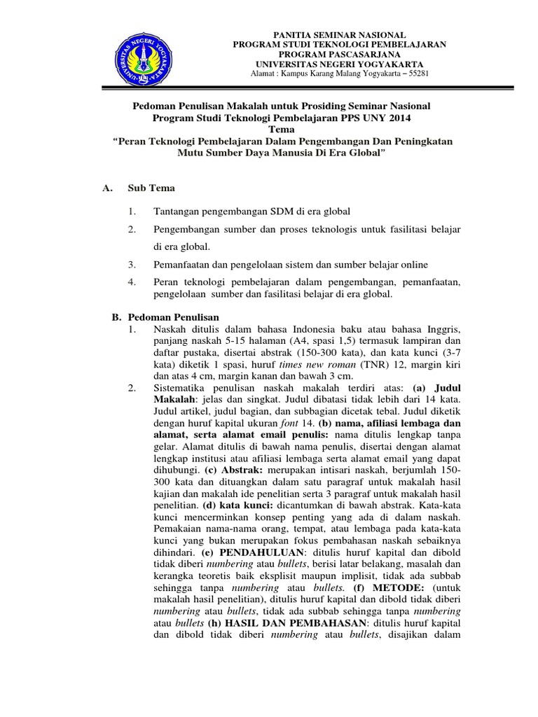 Pedoman Penulisan Makalah Untuk Prosiding SEMNAS TP | PDF