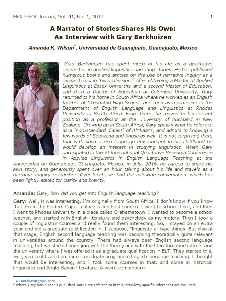 Interview with Gary Barkhuizen on Narrative Inquiry | PDF | Narrative ...