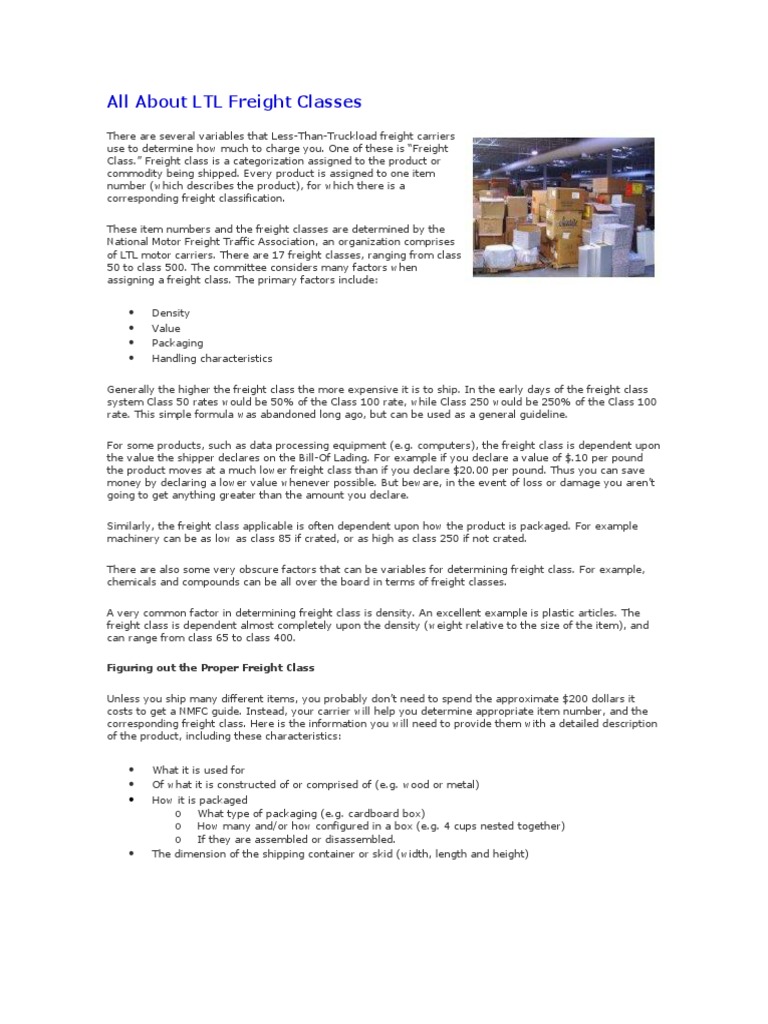 Lectura-All About LTL Freight Classes - X | PDF | Cargo | Shipping